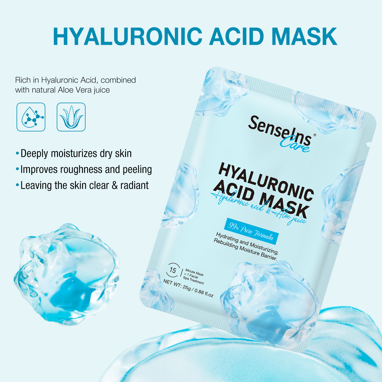 SenseInsCare hyaluronic acid face mask 25g deep moisturizing hydrating ...