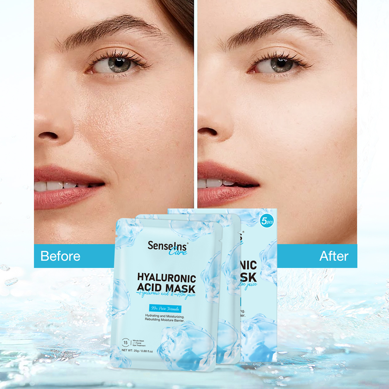 SenseInsCare hyaluronic acid face mask 25g deep moisturizing hydrating ...