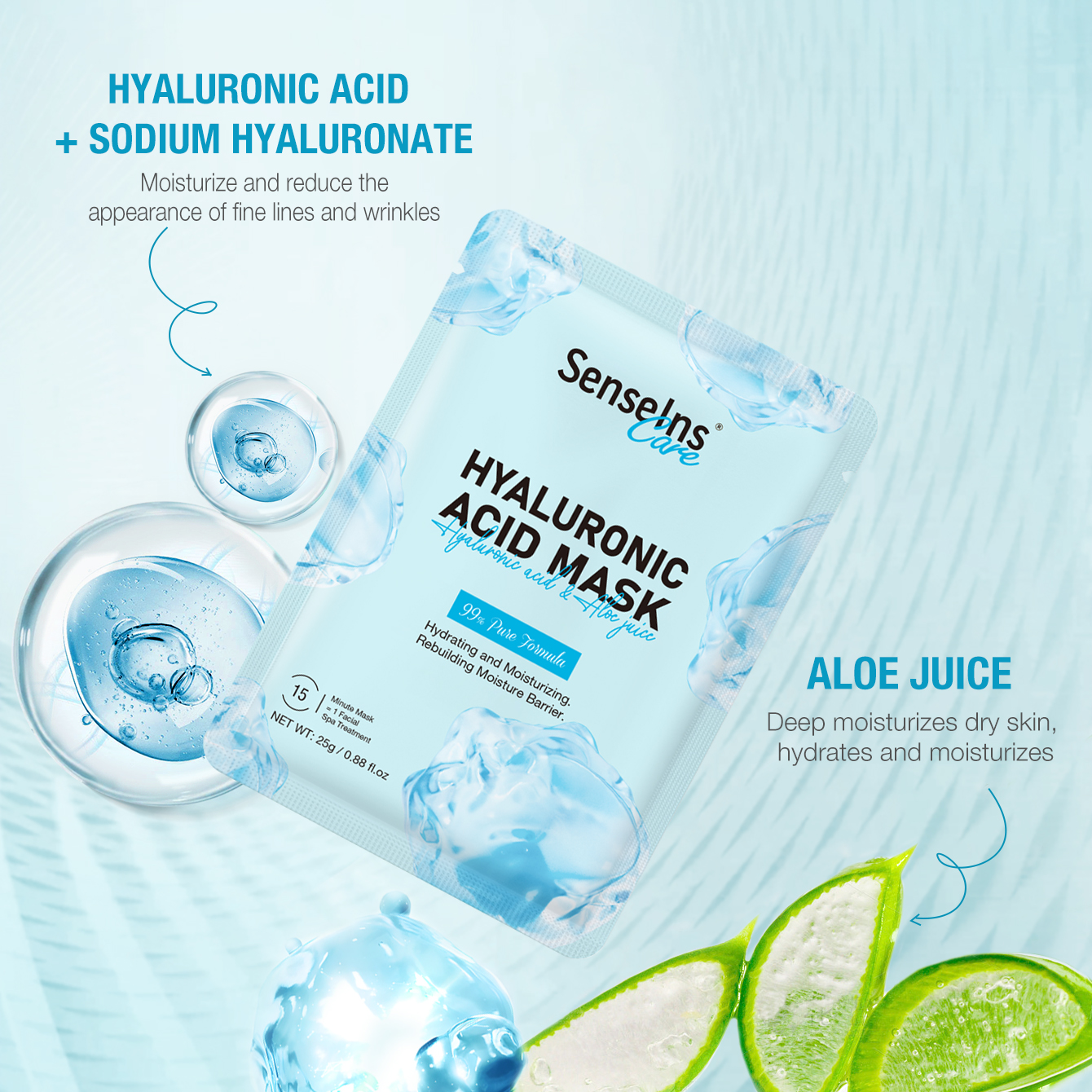 SenseInsCare hyaluronic acid face mask 25g deep moisturizing hydrating ...